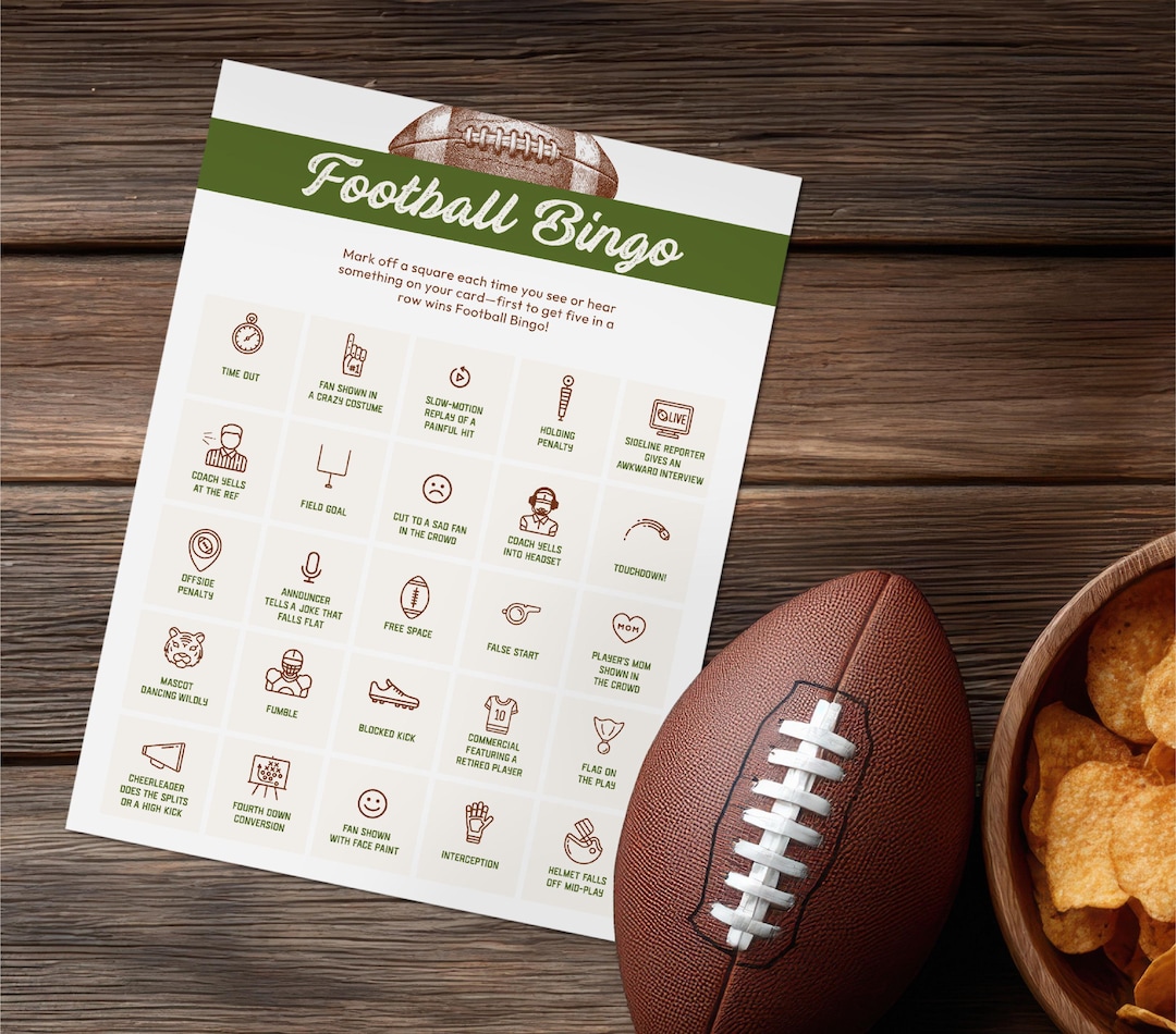 Football Bingo Game Cards, Printable Tailgate Party Activity, Instant ...