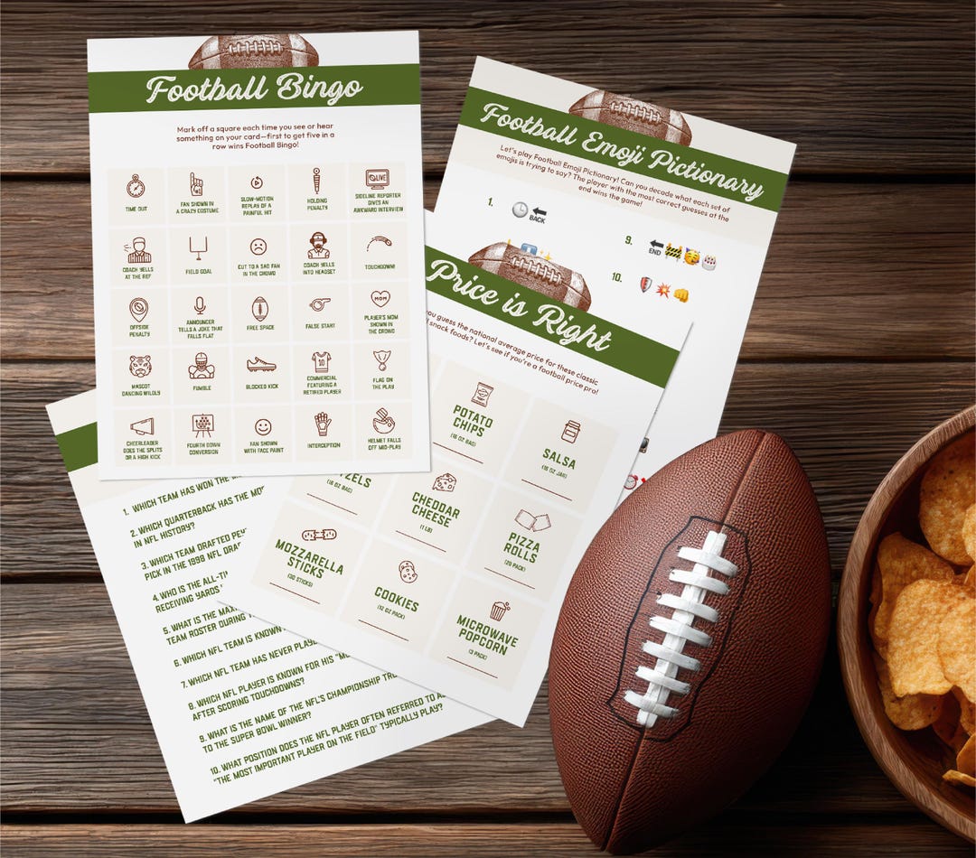 Football Themed Printable Party Games Bundle, Instant Digital Download ...