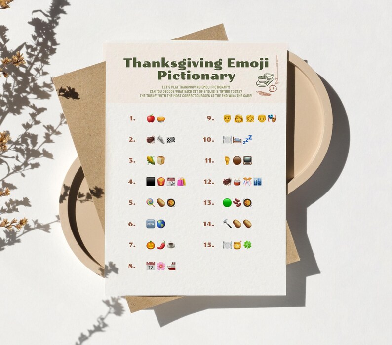 Thanksgiving Emoji Pictionary Guessing Game, Activity for Adults + Kids ...