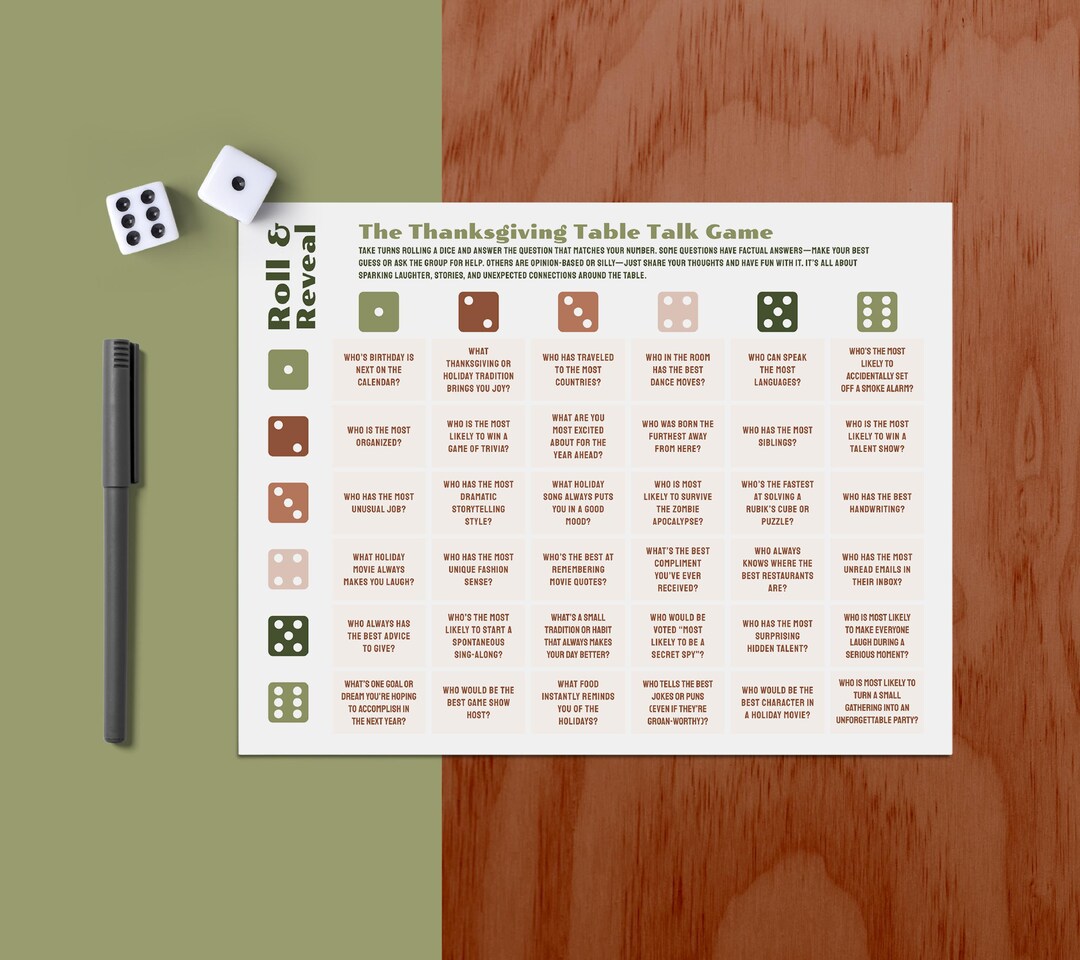 Roll the Dice Friends and Family Trivia Game, Thanksgiving Holiday ...
