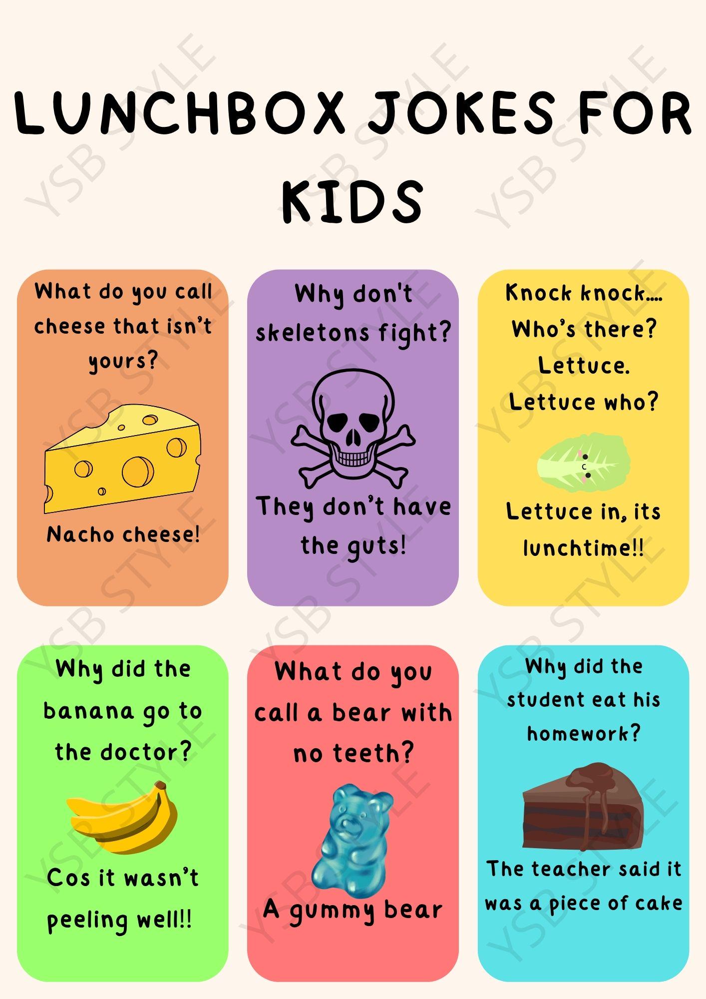 Funny Lunchbox Jokes for Kids: Set of 36 Printable School Notes ...