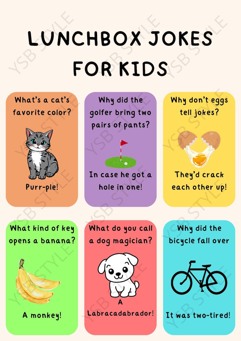 Funny Lunchbox Jokes for Kids: Set of 36 Printable School Notes ...