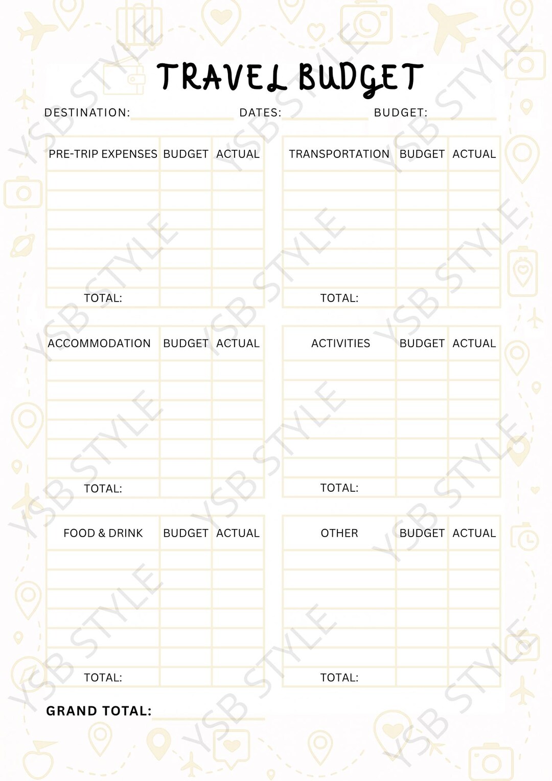 Travel Budget Planner: Vacation Expense Tracker & Currency Chart (PDF ...