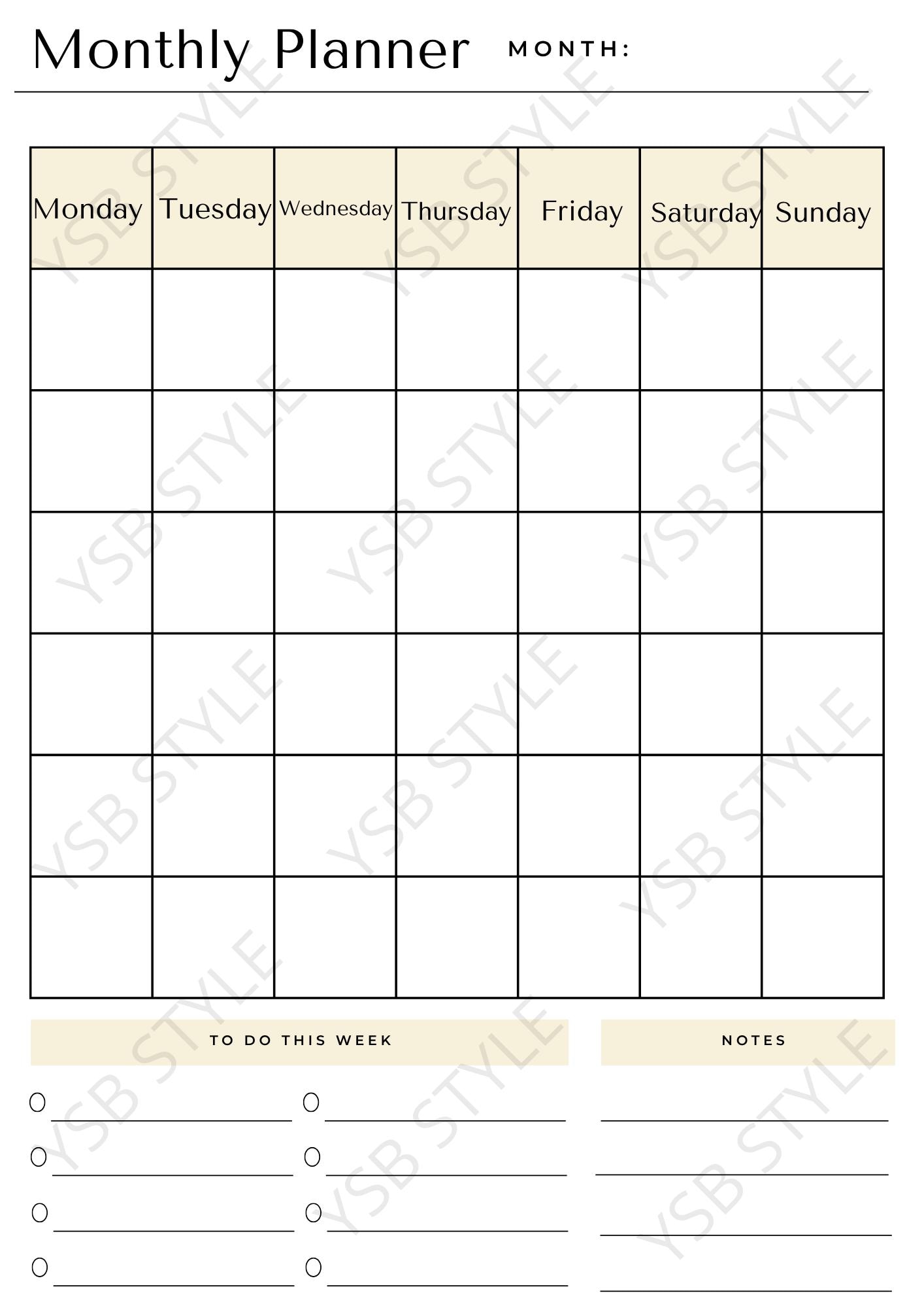 Monthly Planner Printable | Monday Start | 1-page Calendar Layout | To ...