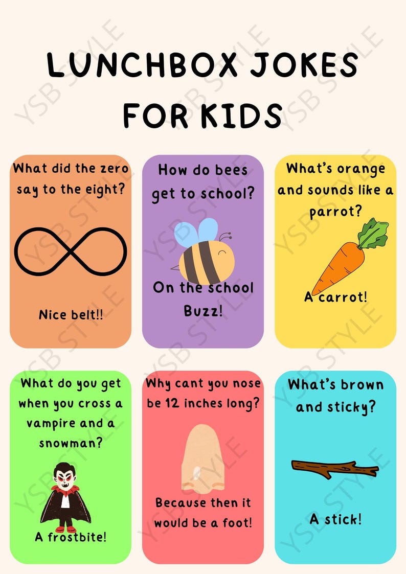 Funny Lunchbox Jokes for Kids: Printable School Notes (digital Download ...