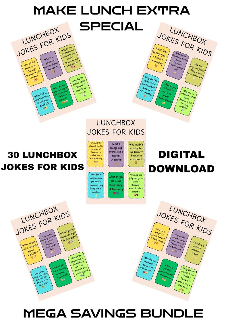 Funny Lunchbox Jokes for Kids: Set of 36 Printable School Notes ...