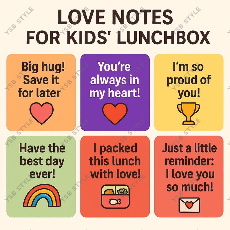 Printable Lunchbox Love Notes for Kids - Back to School. Set of 12 ...