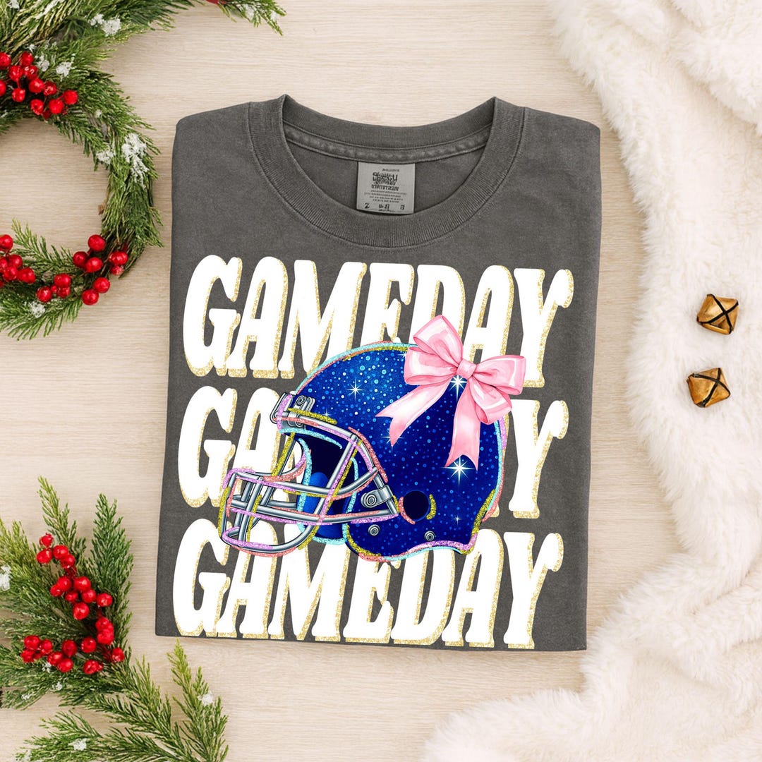 Blue Game Day PNG | Preppy Football Helmet Bow Clipart - Etsy