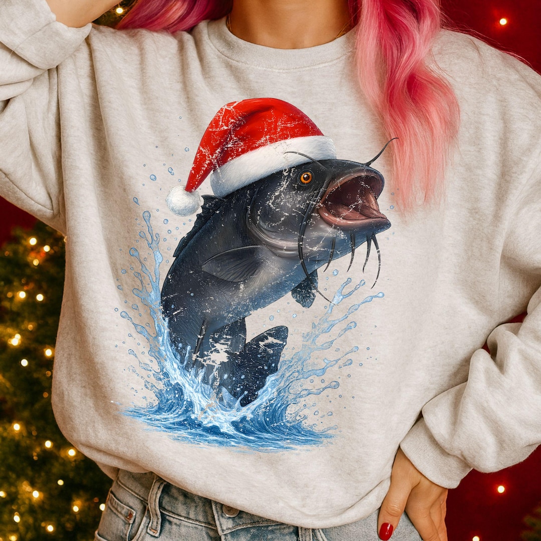 Funny Catfish Christmas PNG | Santa Fishing Dad Holiday Clipart - Etsy