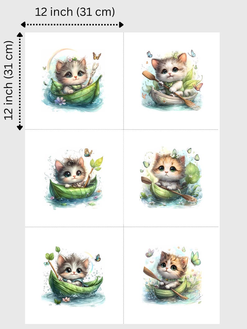 Cat on Boat Fabric Panel Set • 100% Cotton Sateen, 12x12" for Quilting ...