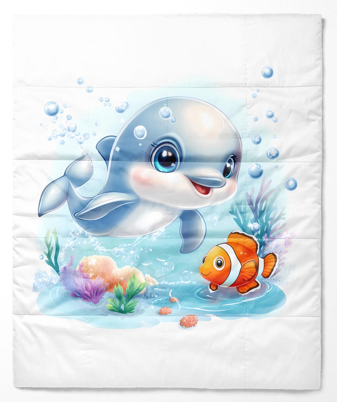 Baby Dolphin Fabric Panel • 100% Cotton • Quilting, Sewing, DIY ...