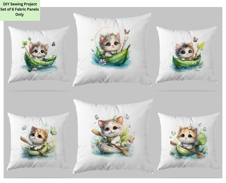 Cat on Boat Fabric Panel Set • 100% Cotton Sateen, 12x12" for Quilting ...