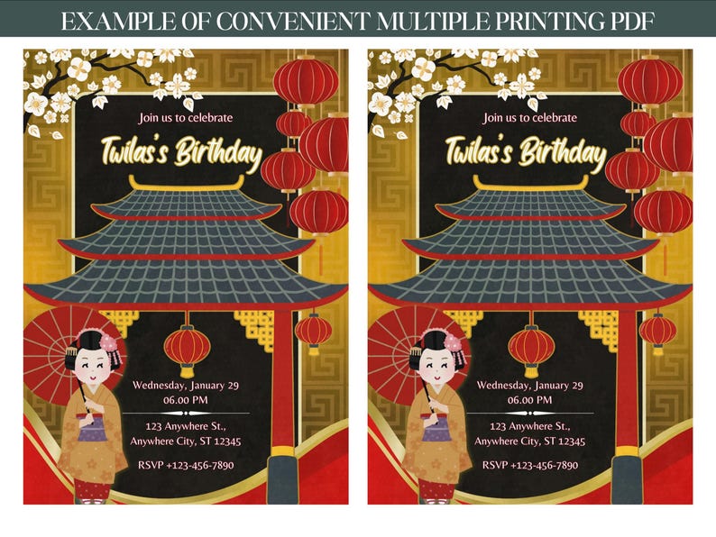 Japanese Birthday Invitation, Teen Birthday Digital Invitation ...