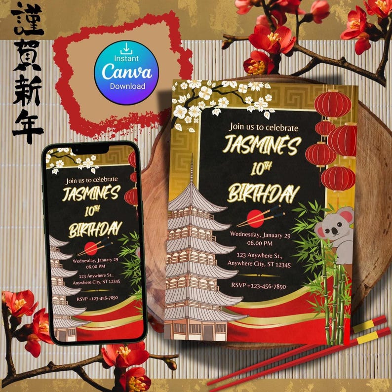 Japanese Birthday Invitation, Hibachi Birthday Digital Invitation ...