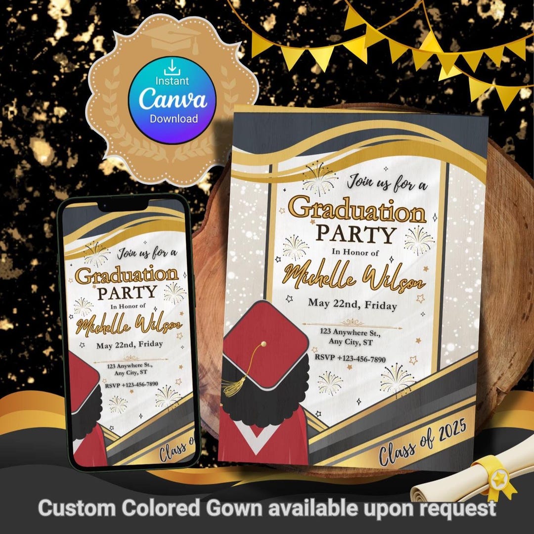 Digital Graduation Invitation, Custom Graduation Colors Invitation ...