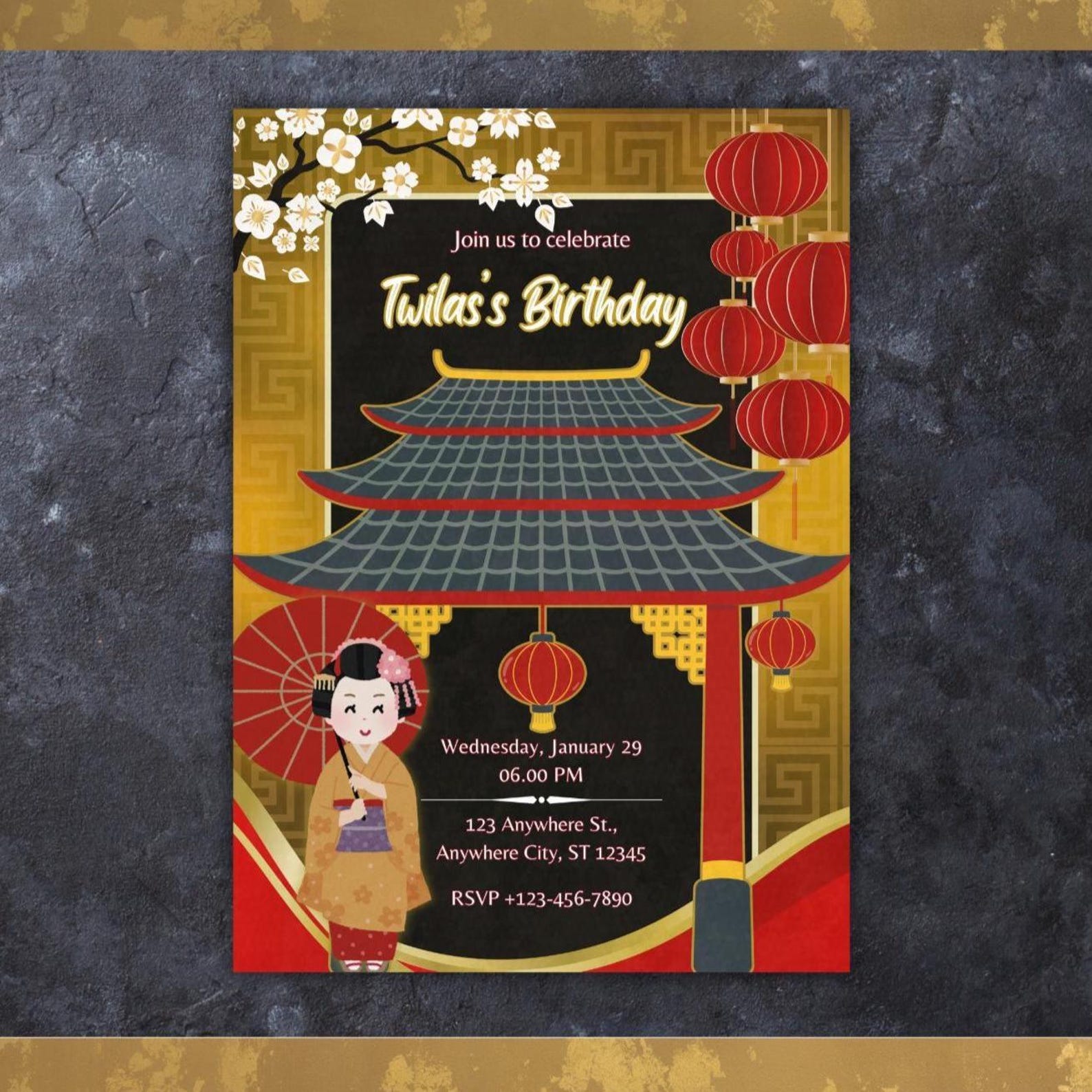 Japanese Birthday Invitation, Teen Birthday Digital Invitation ...