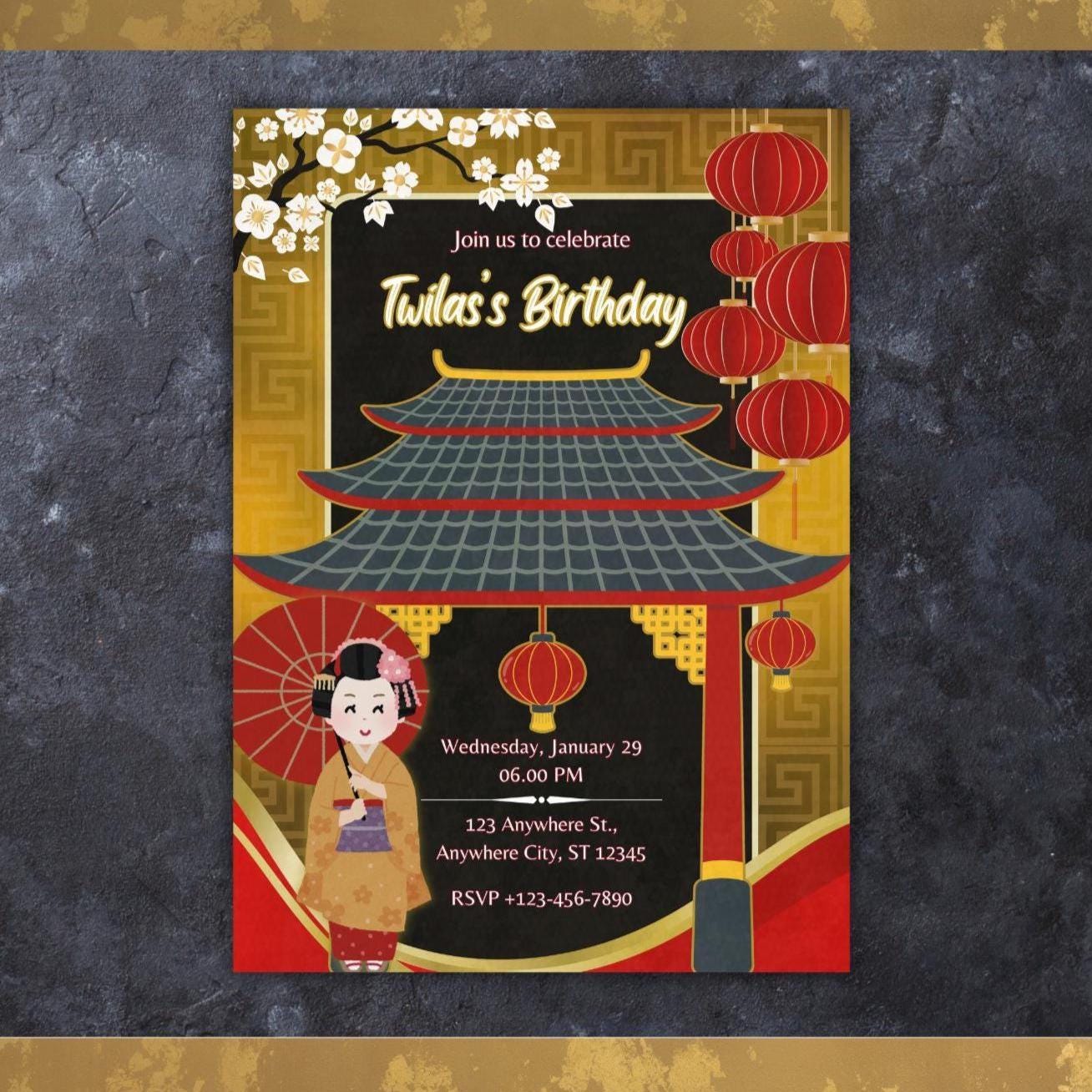 Japanese Birthday Invitation, Teen Birthday Digital Invitation ...