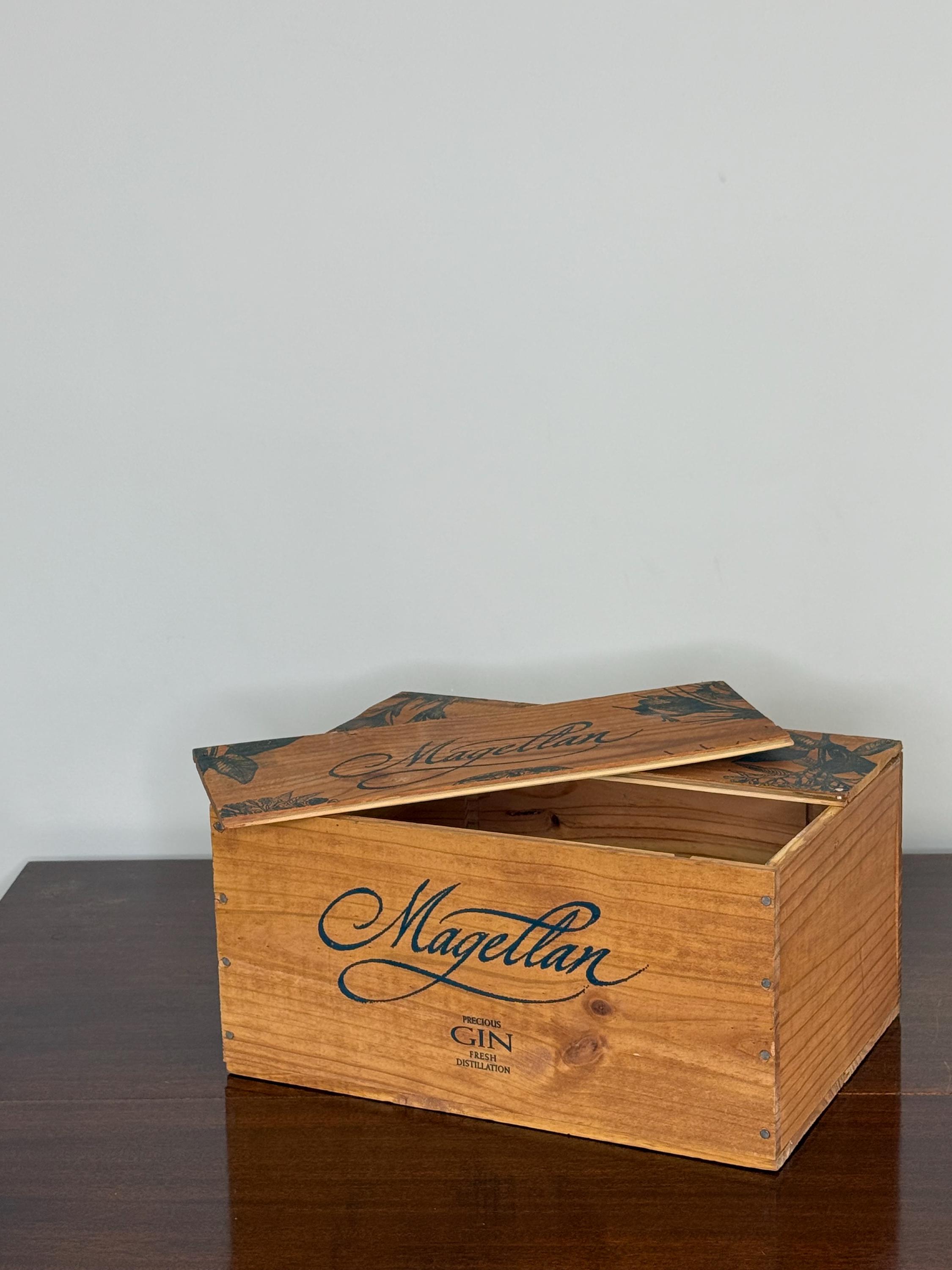 Vintage Wood Gin Crate With Lid - Magellan Gin Distilled in France - Etsy