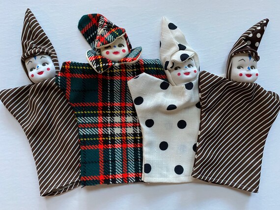 Clown Hand Puppets Handmade Puppet Collectible 70s Pretend | Etsy