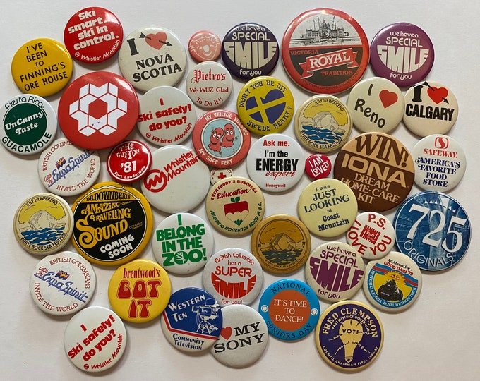 Vintage Pin Back Buttons Badges Lot Canadian 70s 80s Jewelry Brooches Etsy