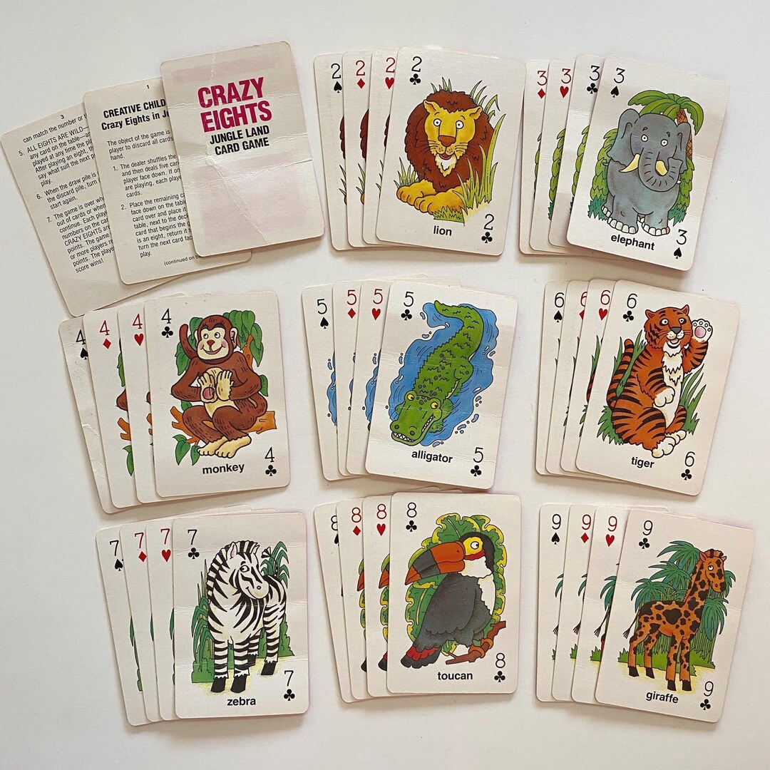 1990s Crazy Eights Playing Cards Complete Set Jungle Animals Creative ...