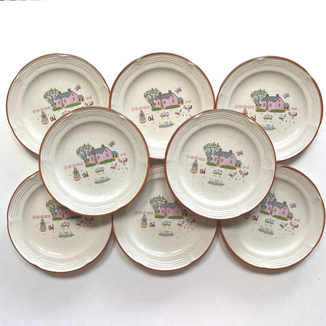 1990s Cottage Core Country House Plates Set of 8 Made in Japan - Etsy