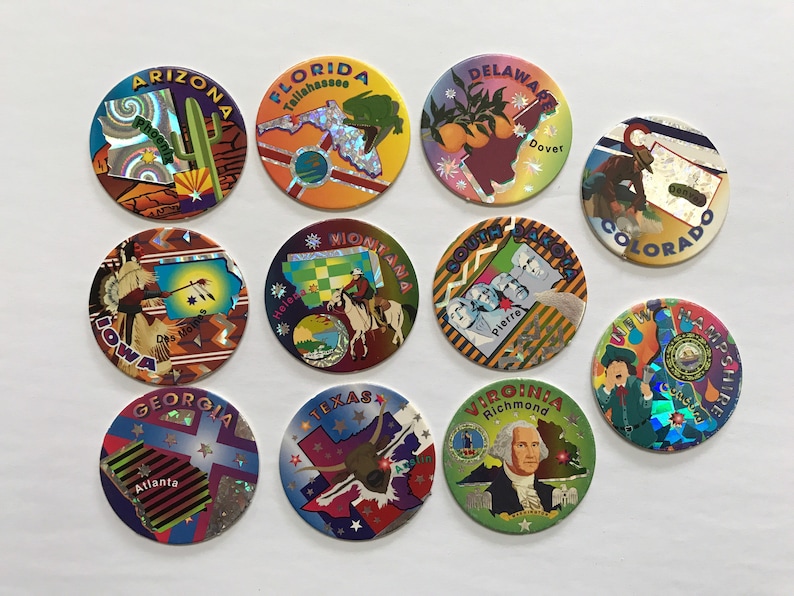Collection of 1990s Blank Back American State Pogs 90s Kids | Etsy