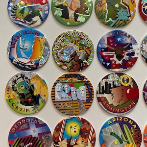 Collection of 1990s Blank Back American State Pogs 90s Kids Games Paper ...