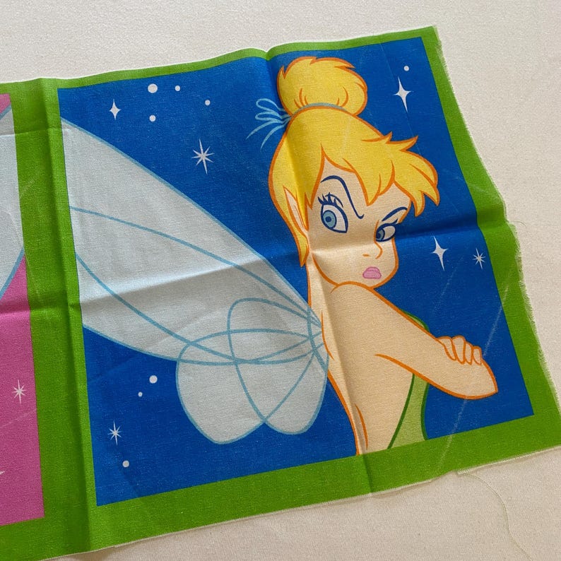 Tinker Bell Sewing Fabric Panels Early 2000s Vintage Bed Sheet Scraps ...