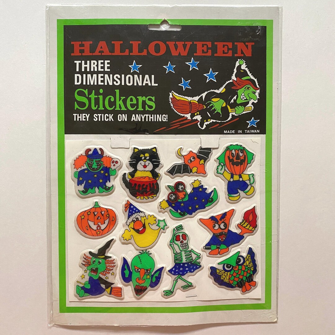 1990s Puffy Halloween Stickers Sealed Pack Witch Pumpkin Black Cat Owl ...