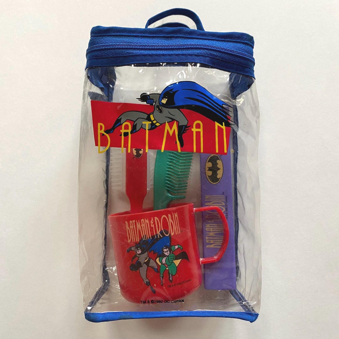1992 Batman Bathroom Travel Kit Sleepover Camping Bag Toothbrush Holder ...
