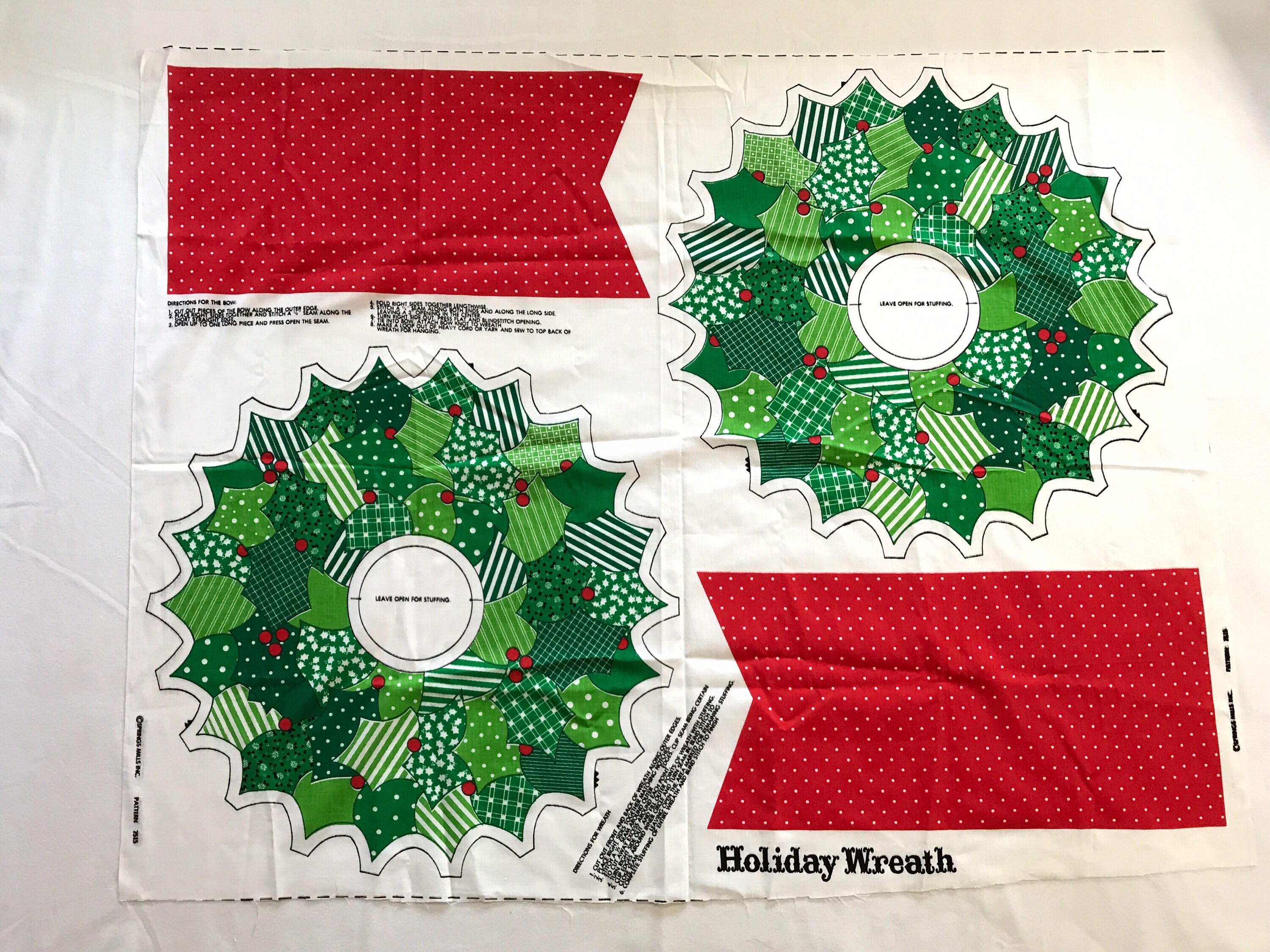 Christmas Holiday Wreath Sewing Pattern Panel Fabric 80s 90s | Etsy