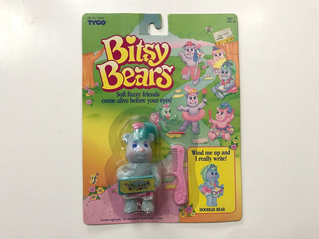 1991 Tyco Bitsy Bears Doodles Bear on Card Flocked Hard to Find 90s ...