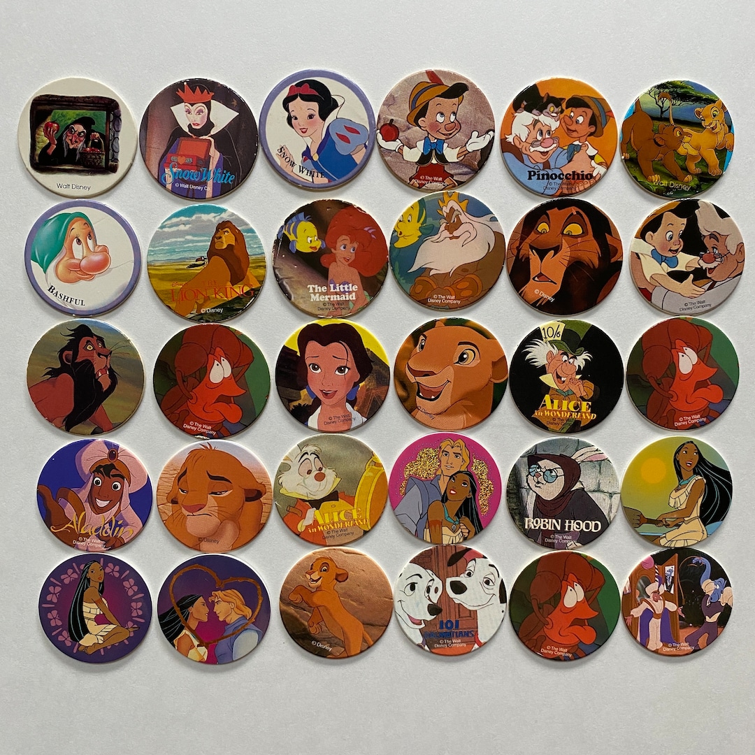 Collection of 1990s Disney Pogs 90s Kids Game Pieces Snow White ...