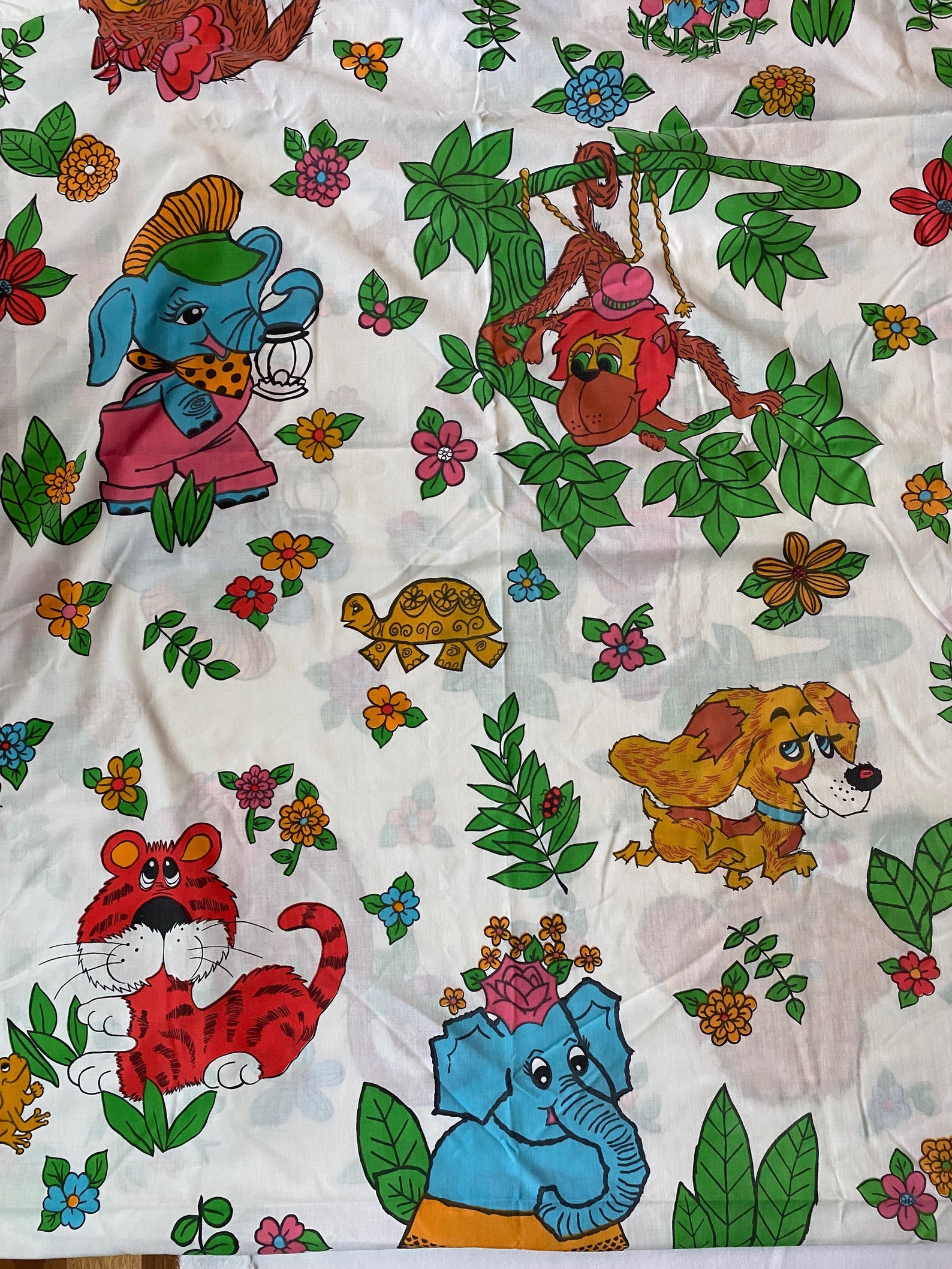 Vintage 1970s Jungle Animals Cannon Monticello Twin Flat - Etsy