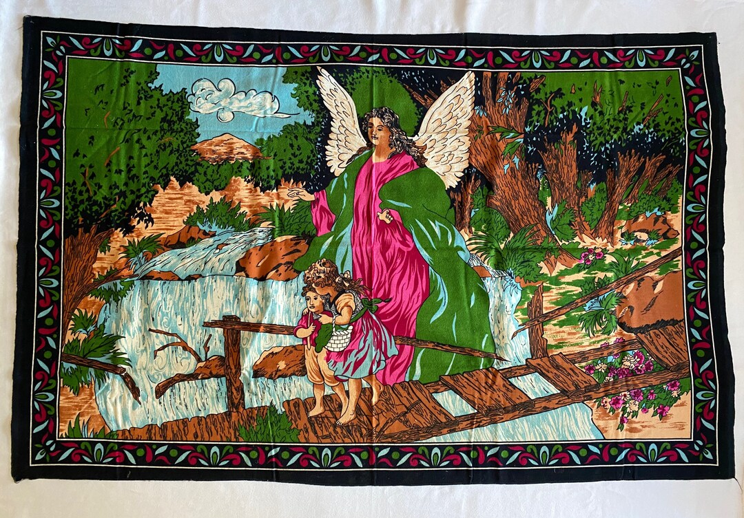 Guardian Angel and Children Turkish Tapestry Wall Hanging 70s 80s ...