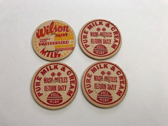 Vintage Paper Milk Caps Pure Milk and Cream Wash Bottles | Etsy