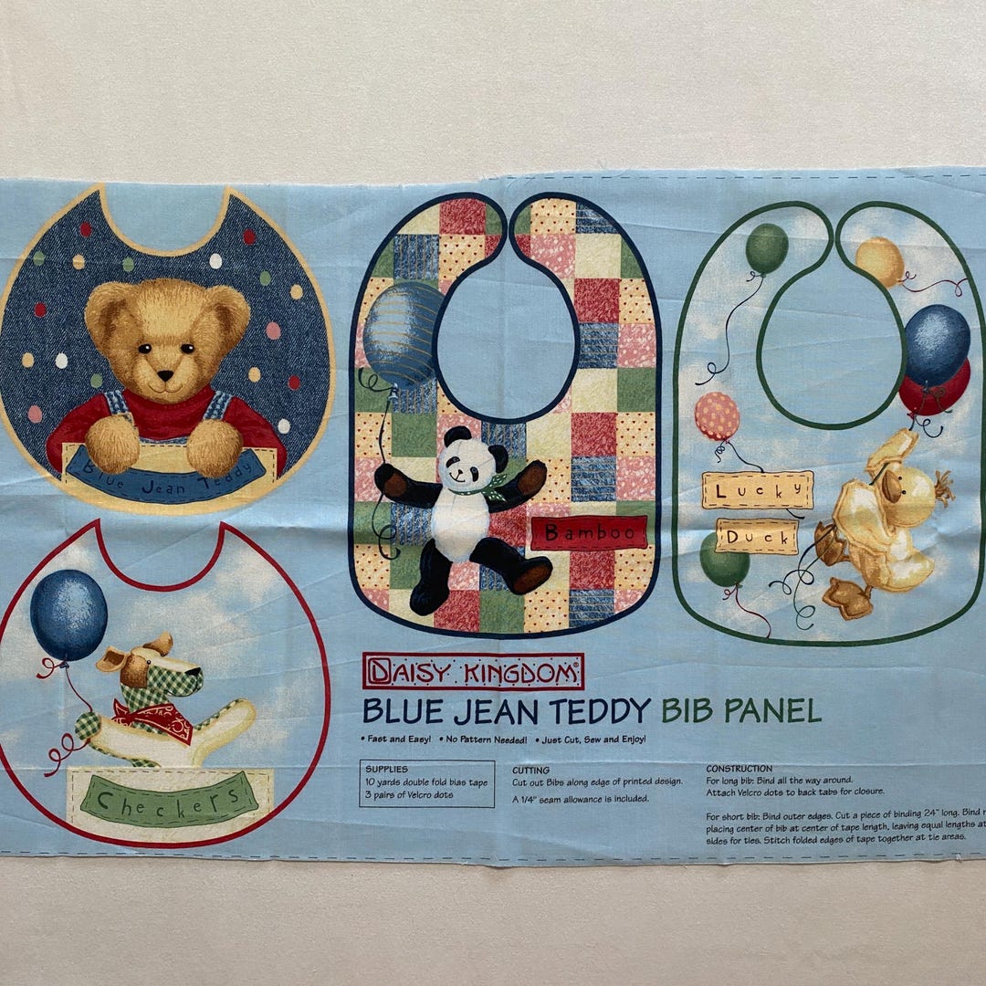 Blue Jean Teddy Bear Baby Bib Panel Cut N Sew Fabric Panel Daisy ...