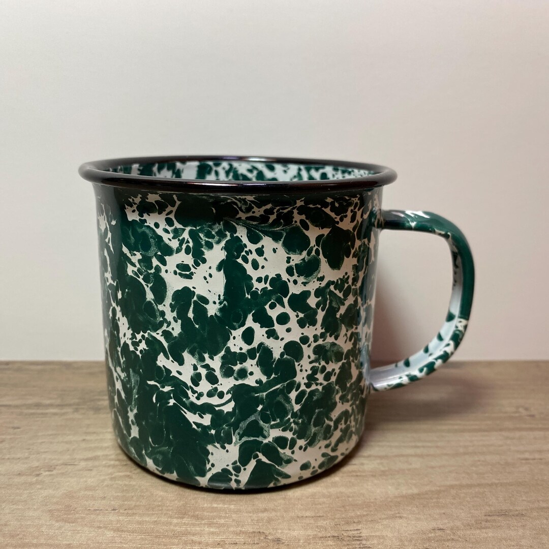 Enamel Camping Cup Speckled Splatter Ware Green and White - Etsy