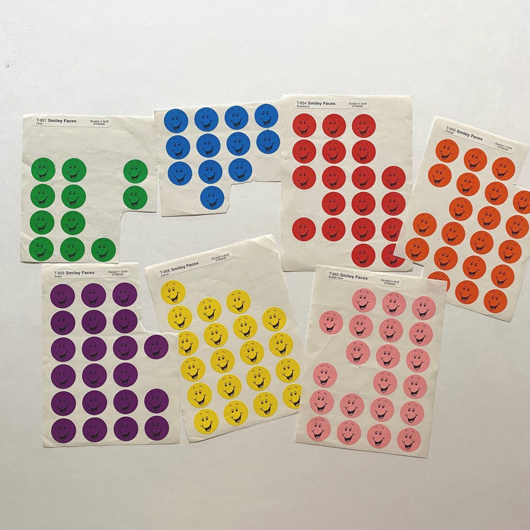 Trend Scratch N Sniff Smiley Faces Stickers Fruit Scented 80s 90s Kids ...