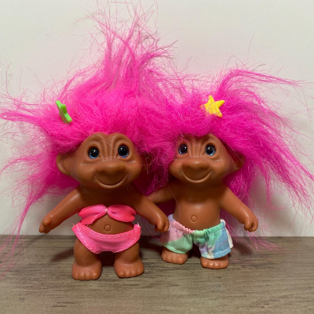 Treasure Trolls Cute Collectible Kids Toys Small Pair Pink Hair Beach ...