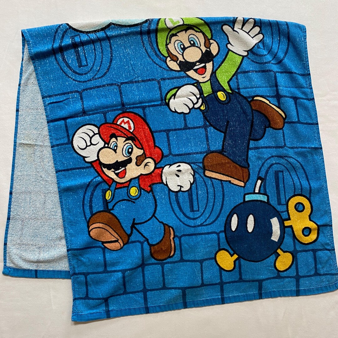 Super Mario Beach Bath Towel Early 2000s Mario Luigi Koopa Kids Towel ...