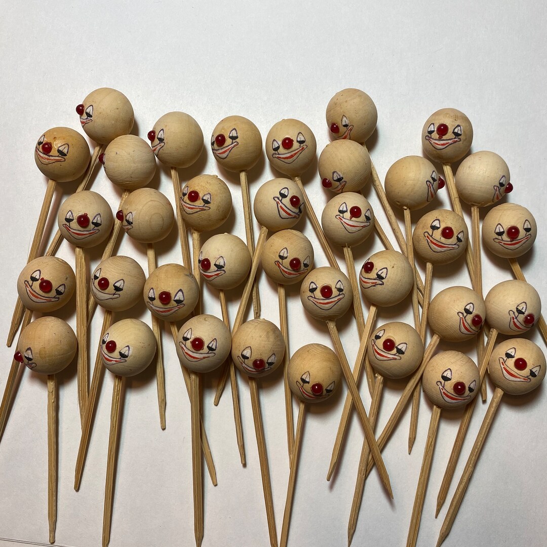 Wooden Clown Head Picks Craft Supply Crafting Supplies Cute Creepy ...