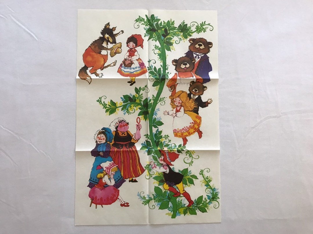 SALE Vintage Fairy Tales Poster Jack and the Beanstock Goldilocks Red ...