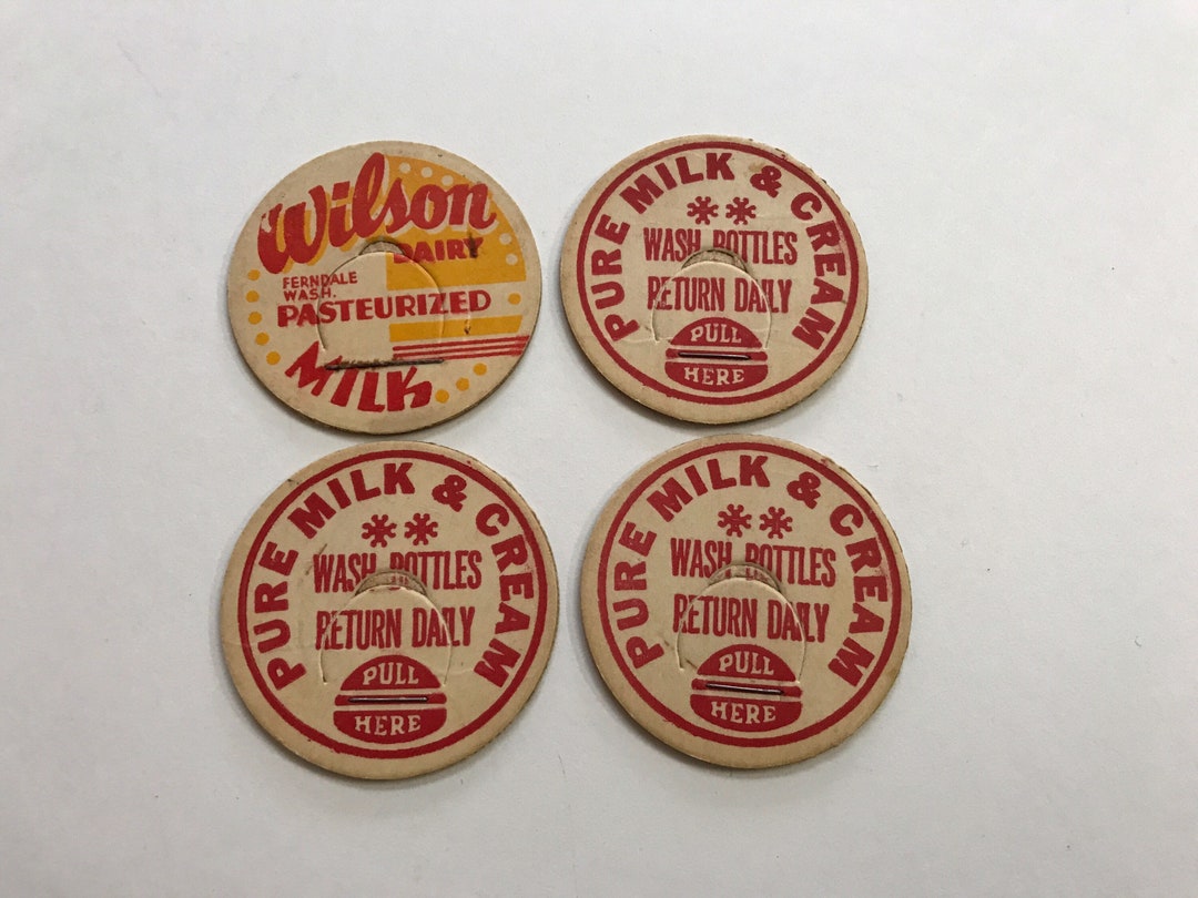 Vintage Paper Milk Caps Pure Milk and Cream Wash Bottles Return Daily ...
