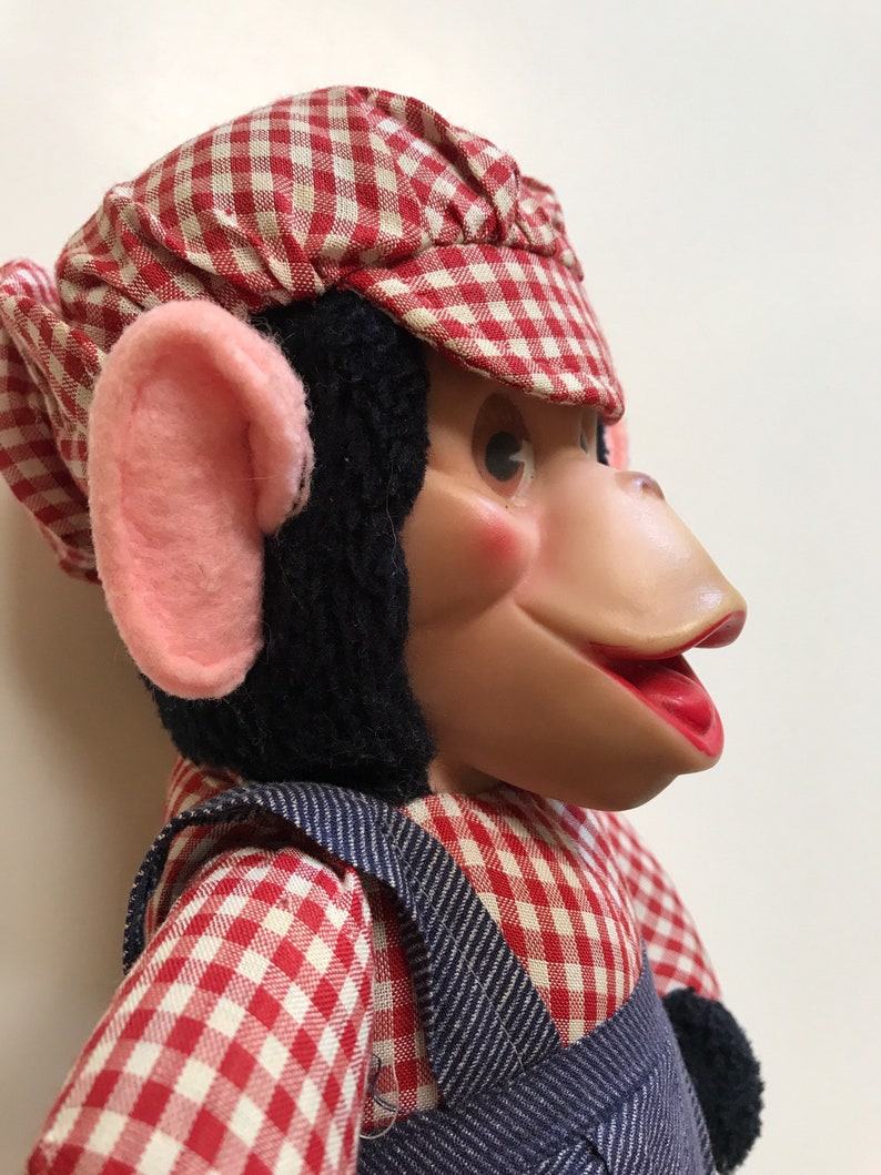 Mr Bim Monkey Plush Doll Overalls Checker Print Shirt Hat - Etsy