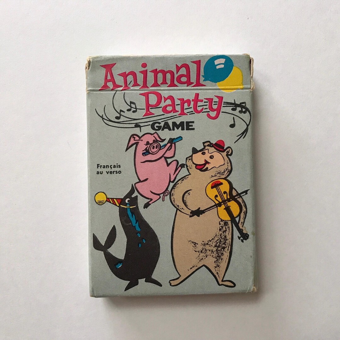 SALE Animal Party Playing Cards Set Kids RARE Game Paper Ephemera ...