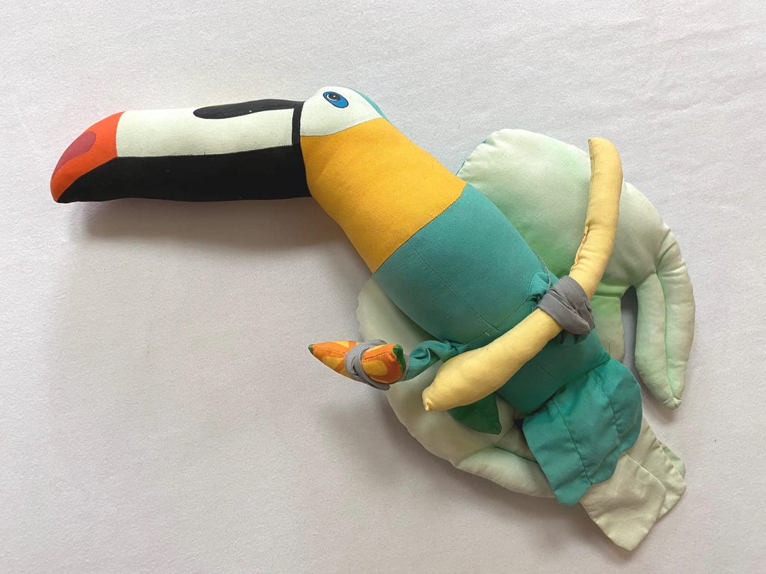 Vintage Plush Bird Tucan Green Jumbo Size Art Sculpture 80s Handmade by ...