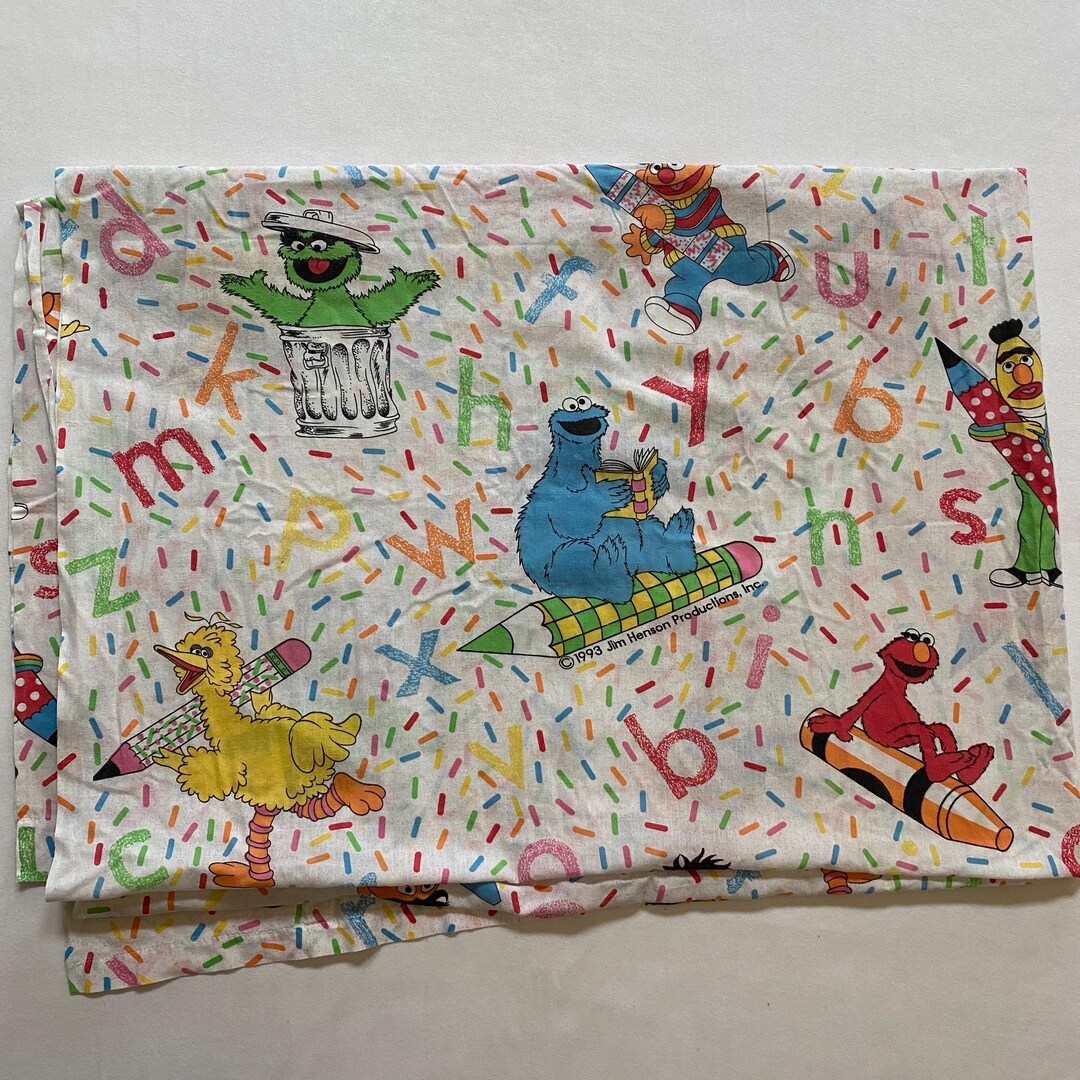 1993 Sesame Street Muppets Twin Flat Sheet Cookie Monster Elmo Oscar ...