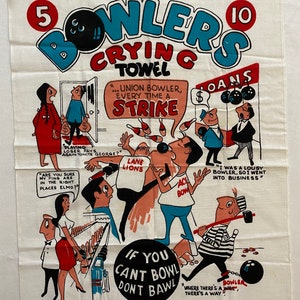 Bowlers Crying Towel Vintage Linen Wall Hanging 60s 70s Retro Linens ...